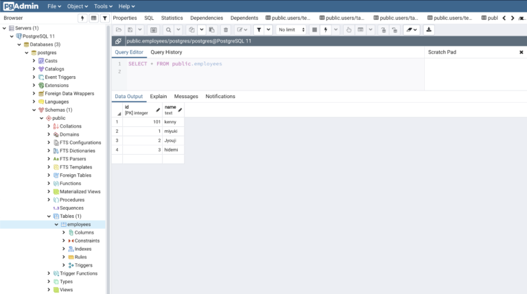 Nodejsを使用してpostgresqlにアクセスしデータのリレーションを行う方法